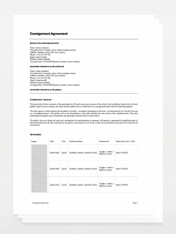 Artist Contracts & Agreements with Galleries (+Template)—CAI