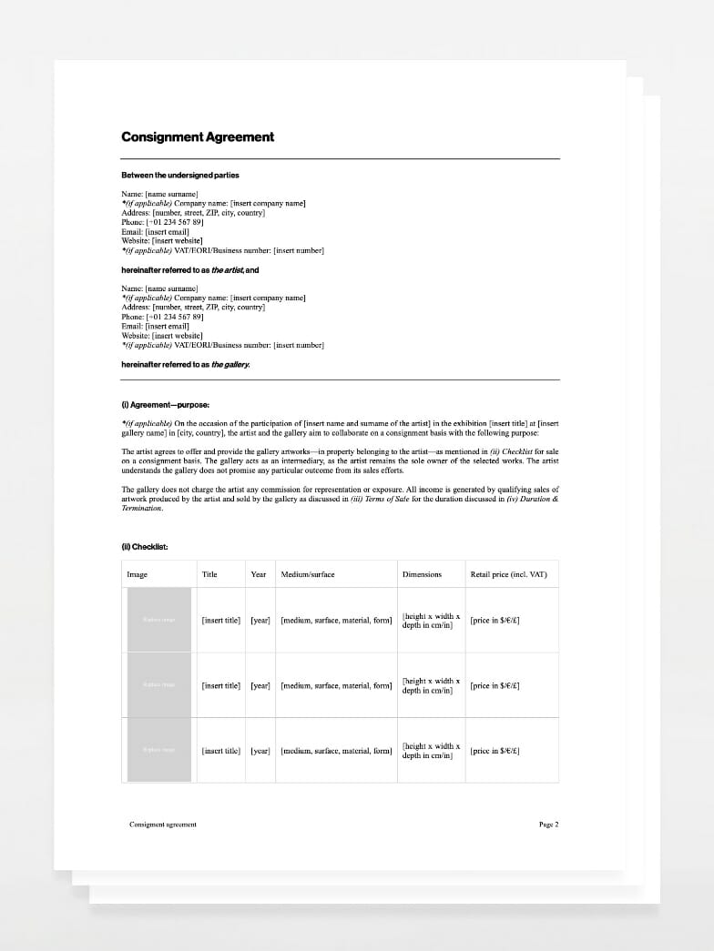 Artist Contracts & Agreements with Galleries (+Template)—CAI